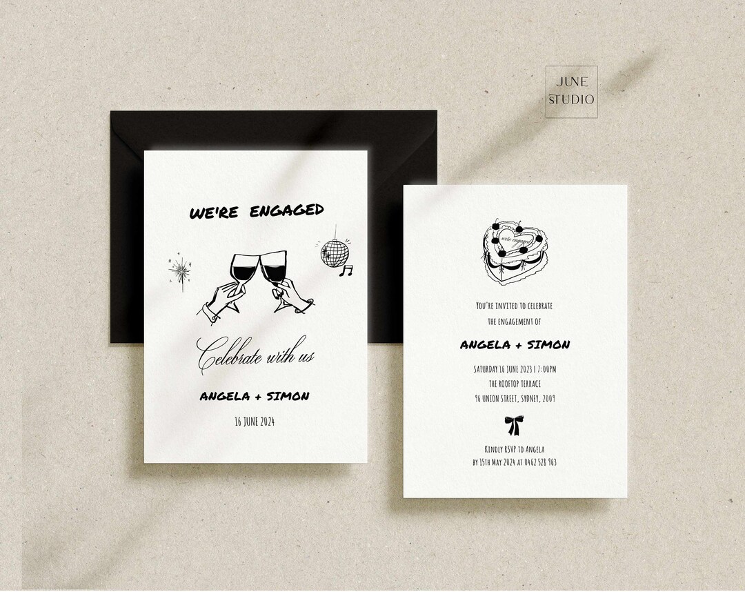 Engagement Party Invitation Toast Template Hand Drawn Heart Cake ...