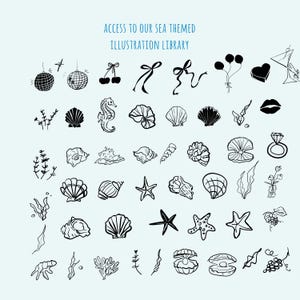 Wedding Bar Menu Sign Template Wavy Ocean Sea Hand-drawn Squiggly Blue ...