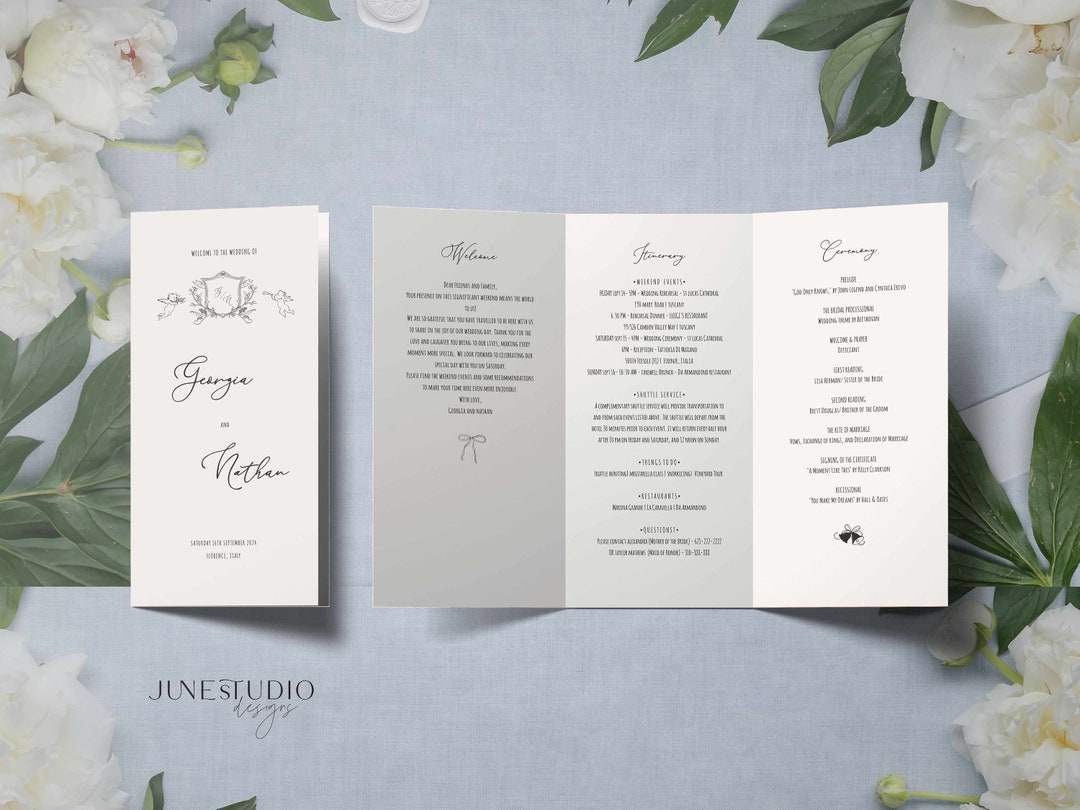 Tri-fold Wedding Program Template Whimsical Hand Drawn Wedding Time ...