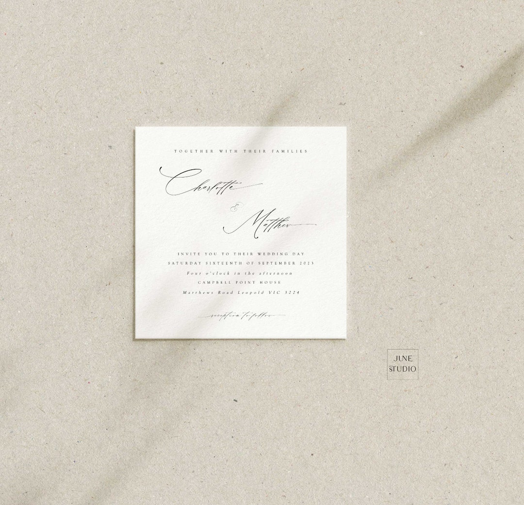 Minimalist Square Wedding Invitation Template: Luxury Calligraphy ...
