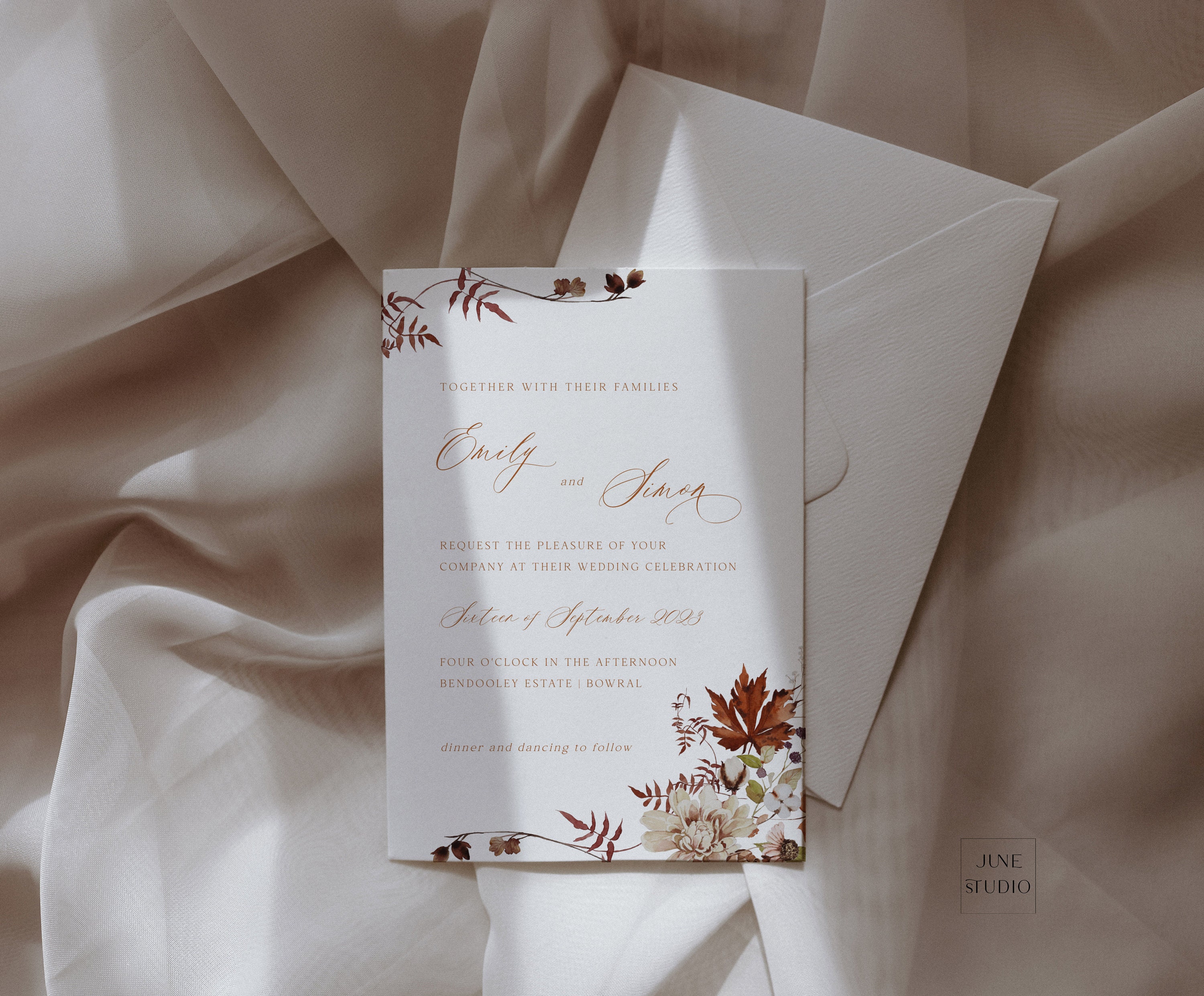 Rustic Boho Wedding Invitation Set Template Simple Floral Invitation ...