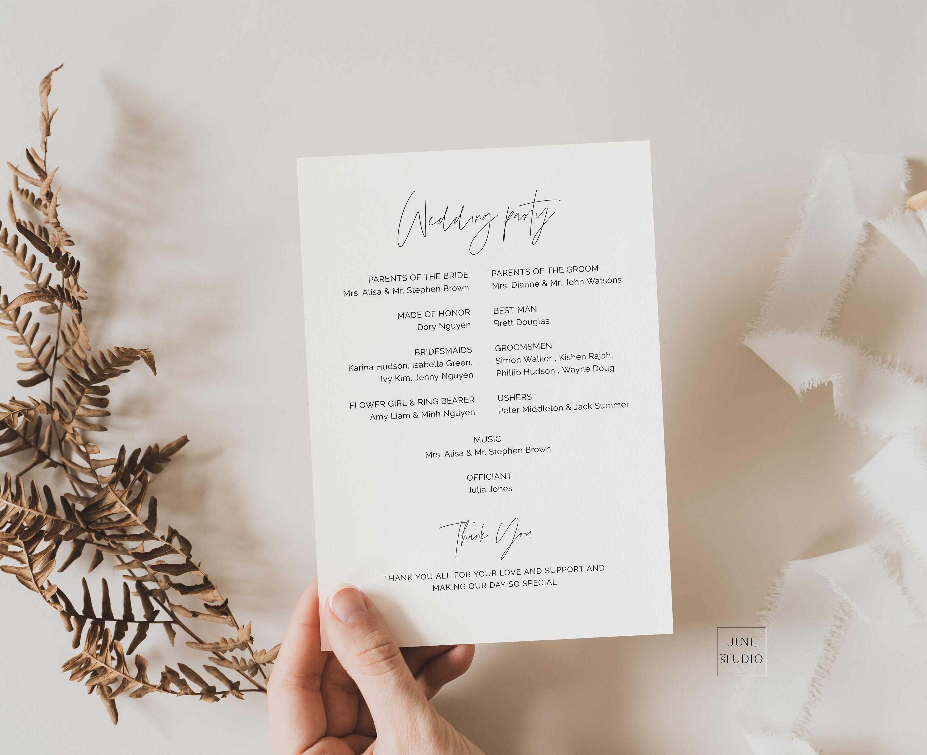 Modern Wedding Program Template Minimalist Wedding Program - Etsy