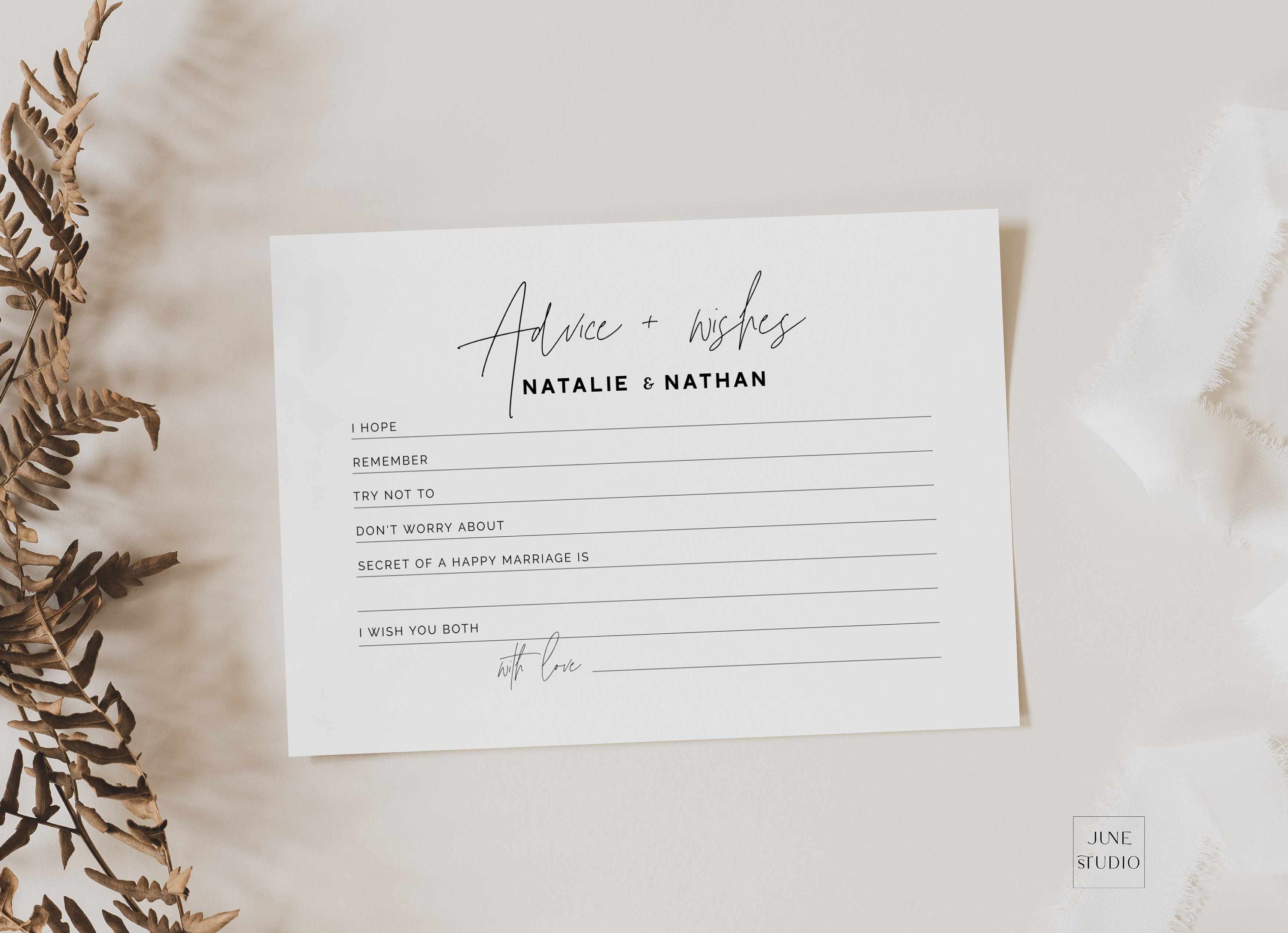 Minimal Wedding Advice Card Template Editable Advice for the Newly Weds ...