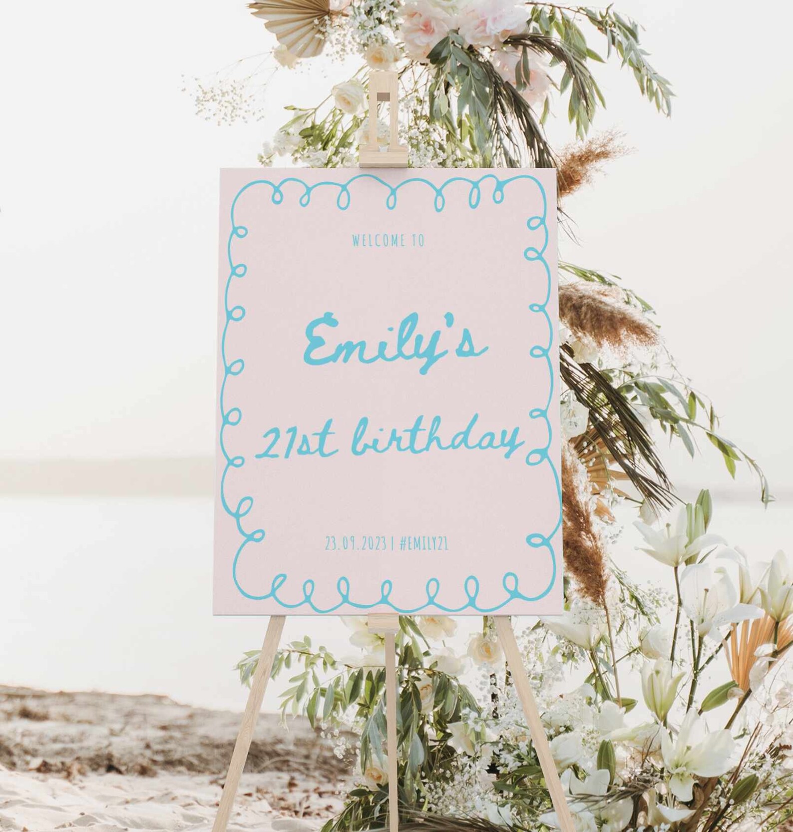 Whimsical Birthday Welcome Sign Template: Squiggle Pink Red (editable ...