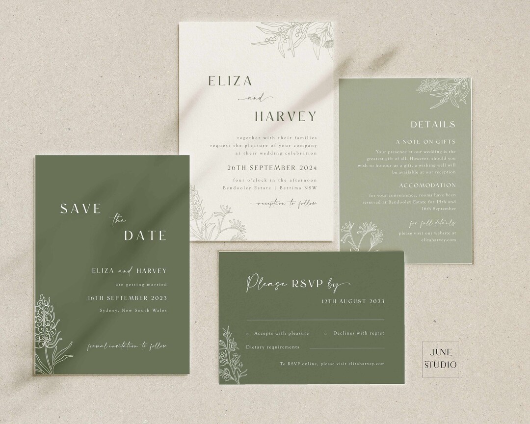 Sage Green Wedding Invitation Set Template Digital Download - Etsy