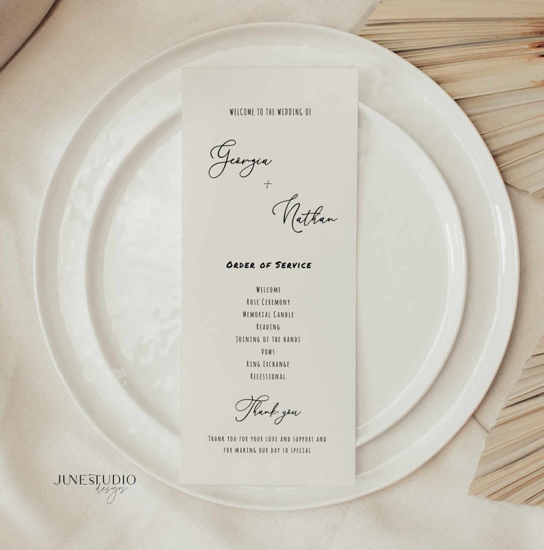 Vintage Glam Wedding Program Template: Hand-drawn Timeline (editable ...