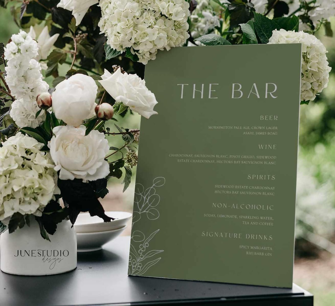 Sage Green Bar Menu Sign Template, Editable Wedding Drinks Menu ...