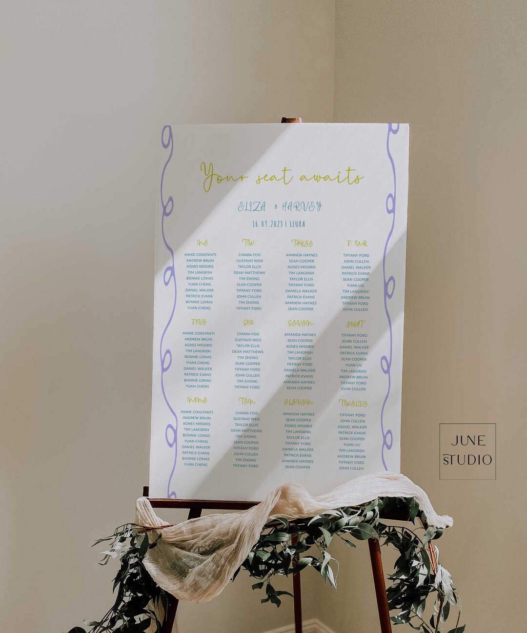 Hand-drawn Wedding Seating Chart Template: Squiggle Border (A1, 8/12 ...