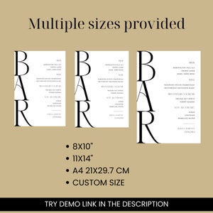 Minimalist Wedding Bar Menu Sign Template Chic Drinks Menu Signage Open ...