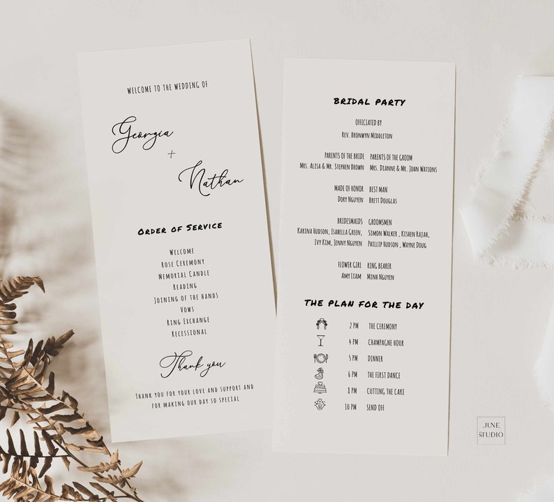 Vintage Glam Wedding Program Template: Hand-drawn Timeline (editable ...