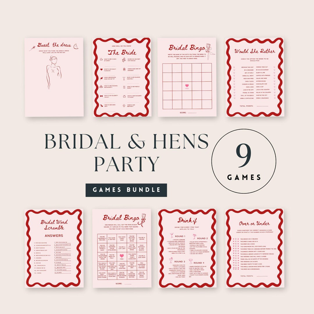 Wavy Border Template Bridal Shower Games, Red and Pink Bachelorette ...