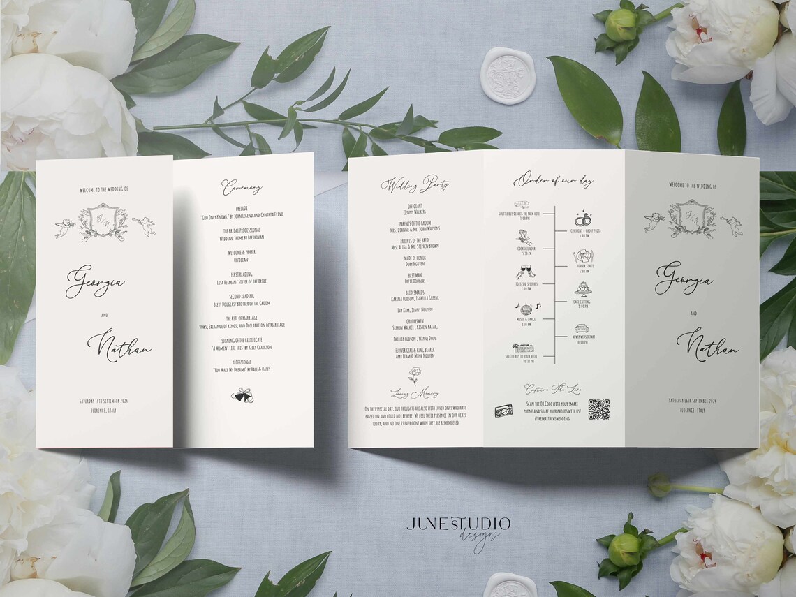 Hand-drawn Church Wedding Program Template: Tri-fold Timeline ...