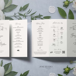 Tri-fold Wedding Program Template Whimsical Hand Drawn Wedding Time ...