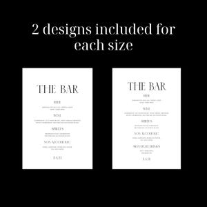 Minimalist Wedding Bar Menu Sign Template: Editable Drinks List ...
