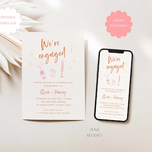 Vibrant Engagement Party Invite Hand Drawn Hand Written Funky Digital ...