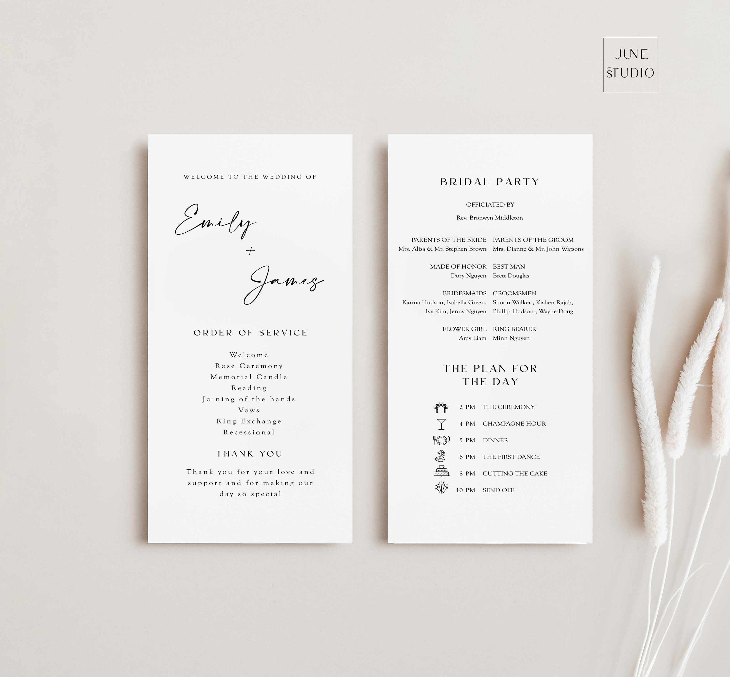 Modern Wedding Program Template Printable Minimalist Church - Etsy