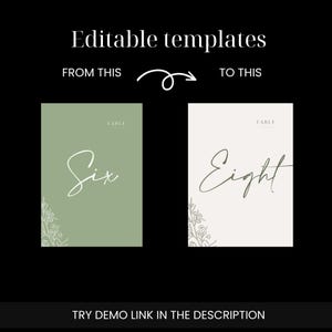 Sage Green Wedding Table Number Template: Modern Script, Botanical (5x7 ...