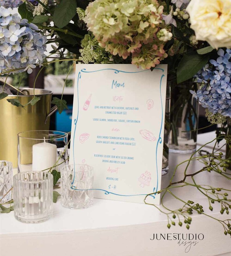 Hand Drawn Wedding Menu Template Hand-painted Engagement Menu Wedding ...