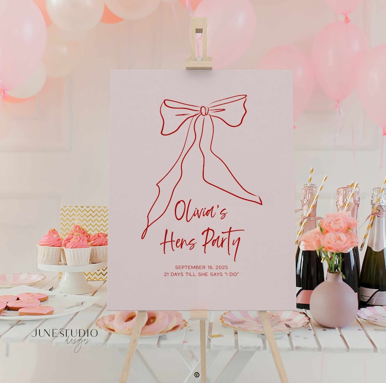 Bow Hens Party Welcome Sign Template Hand-drawn Illustration ...