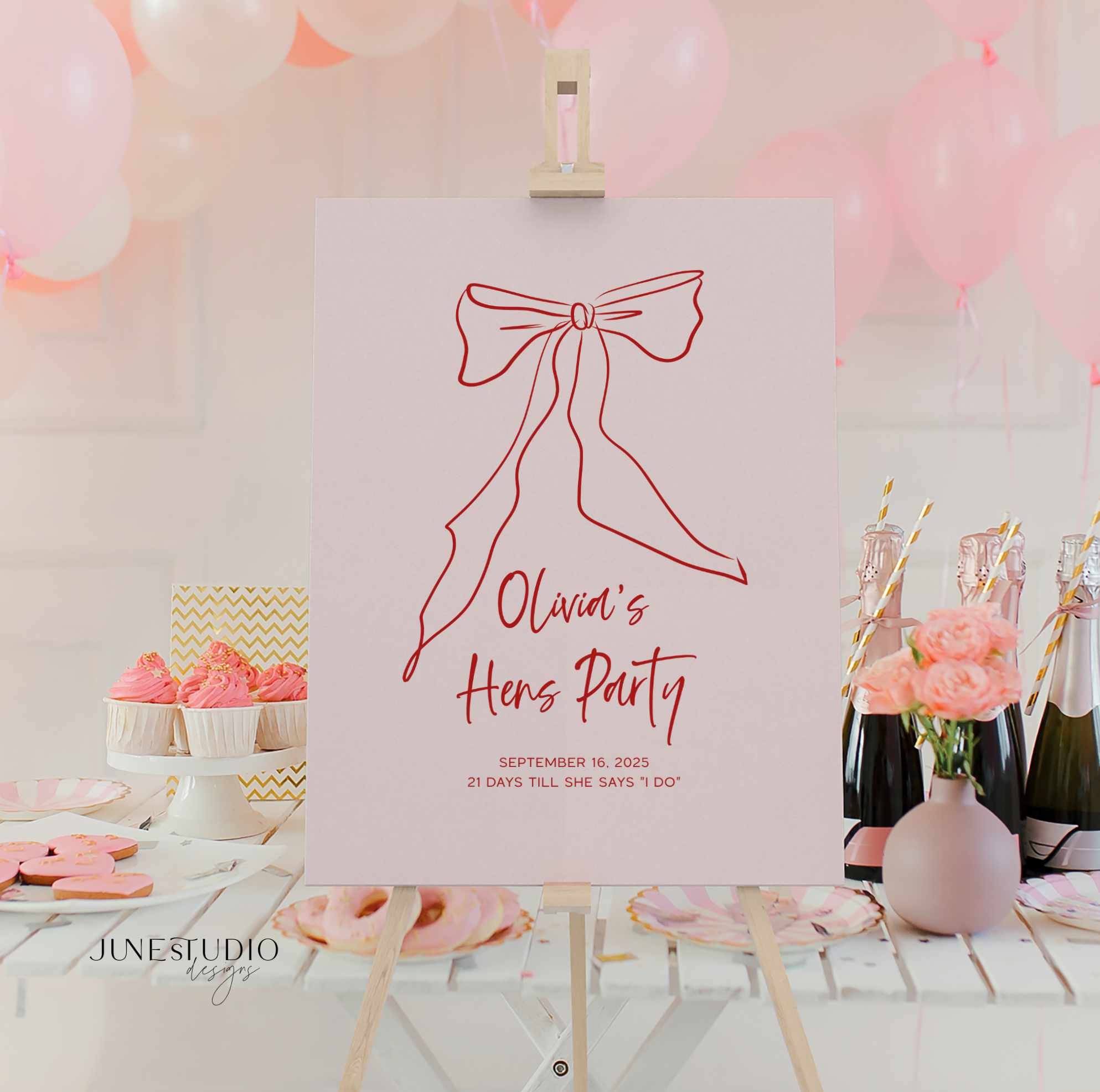 Bow Hens Party Welcome Sign Template Hand-drawn Illustration ...