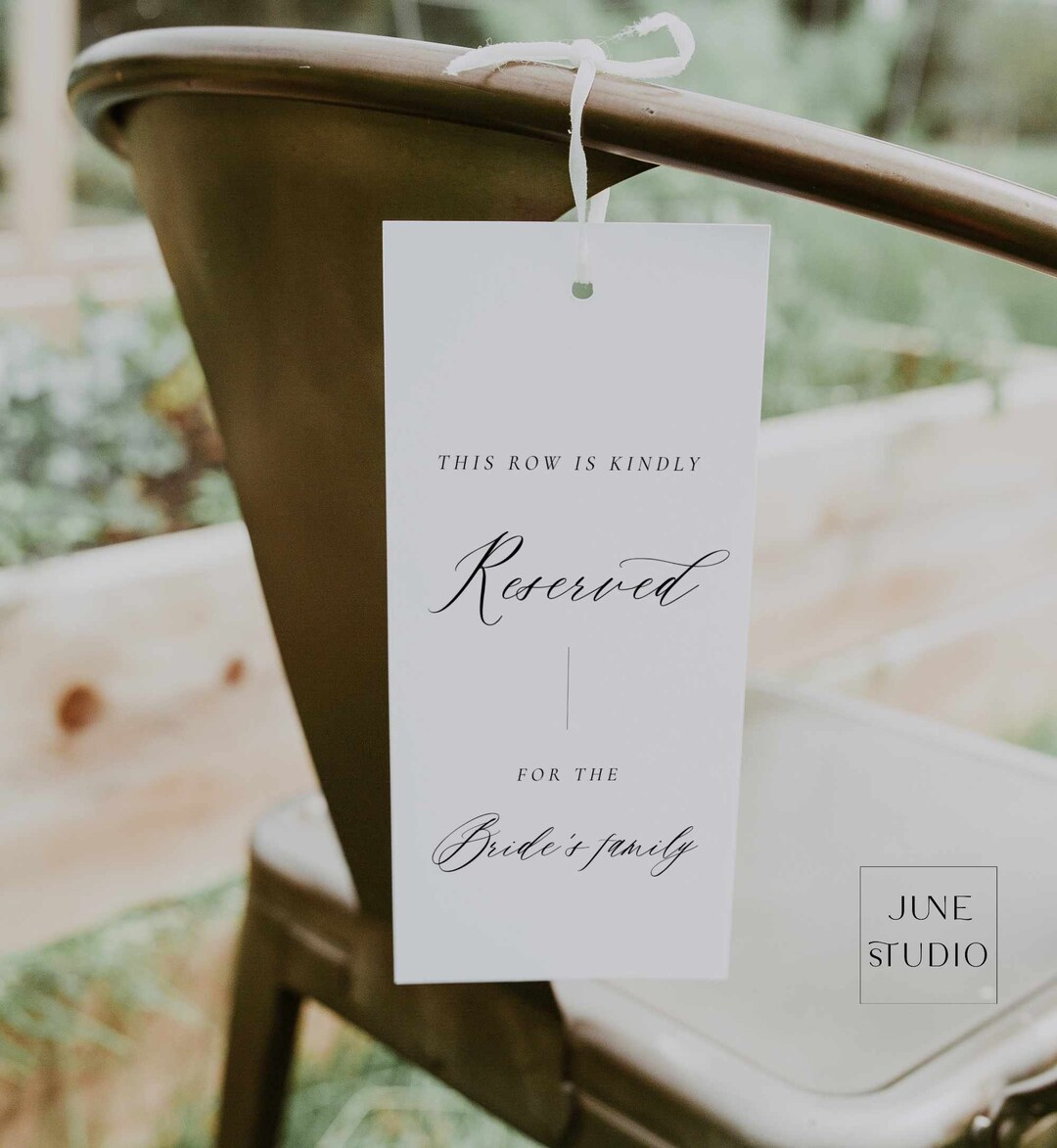 Reserved Seat Tag for Wedding Template Reserved Seat Sign Editable ...