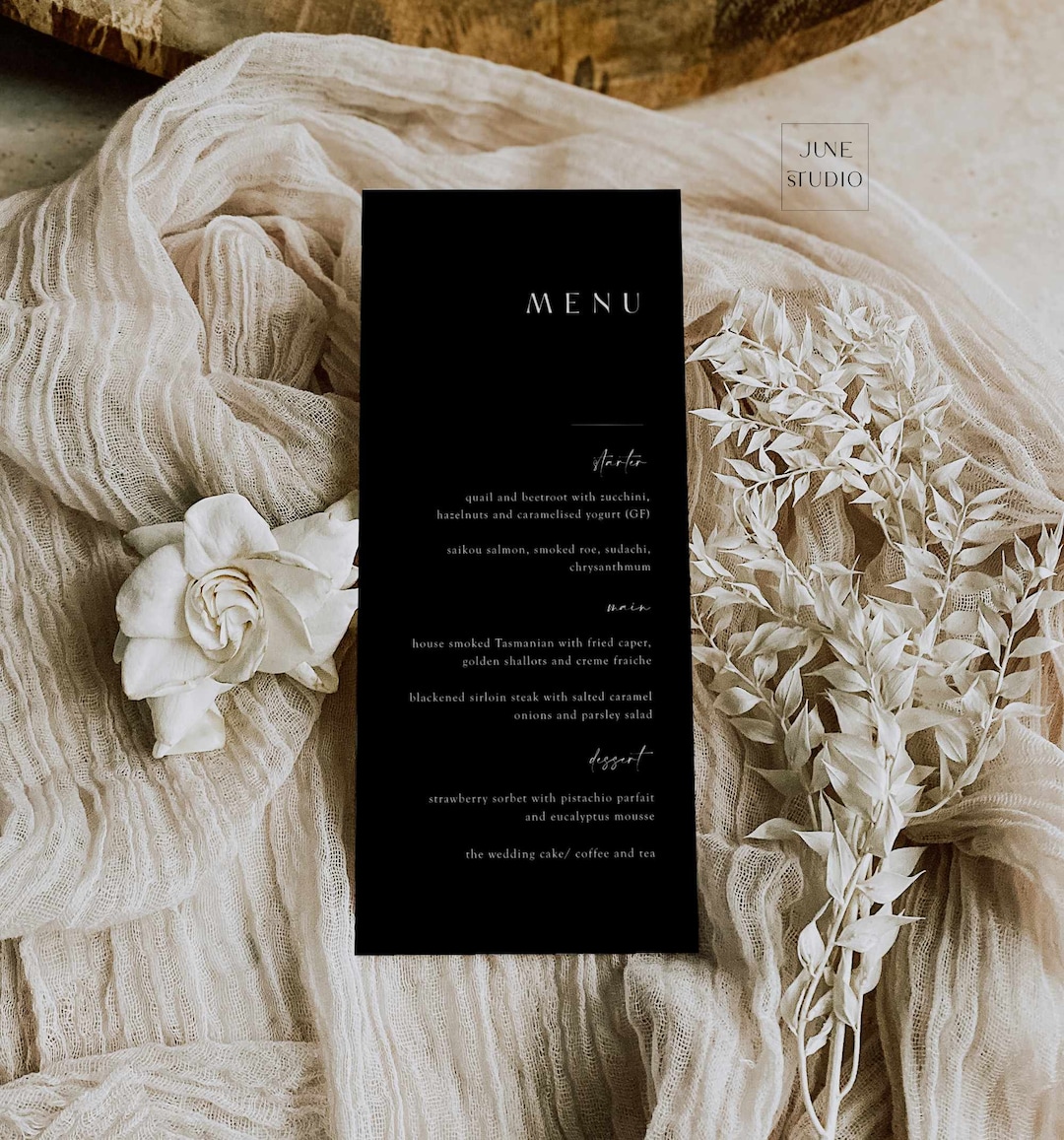 Black Wedding Menu Template Modern Minimal Wedding Menu Design Editable ...