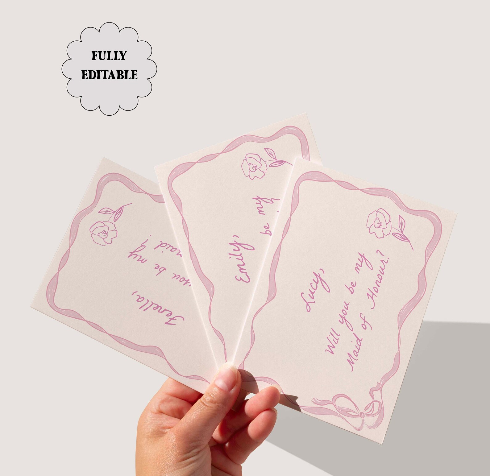 Hand-drawn Bow Bridesmaid Proposal Card Set (editable Digital Template ...