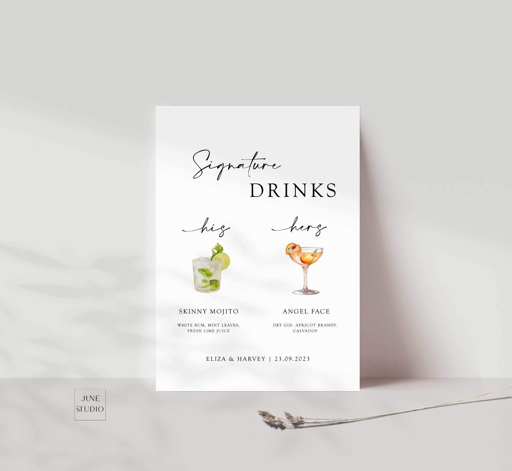 Signature Drink Sign Template Watercolor Signature Cocktail - Etsy