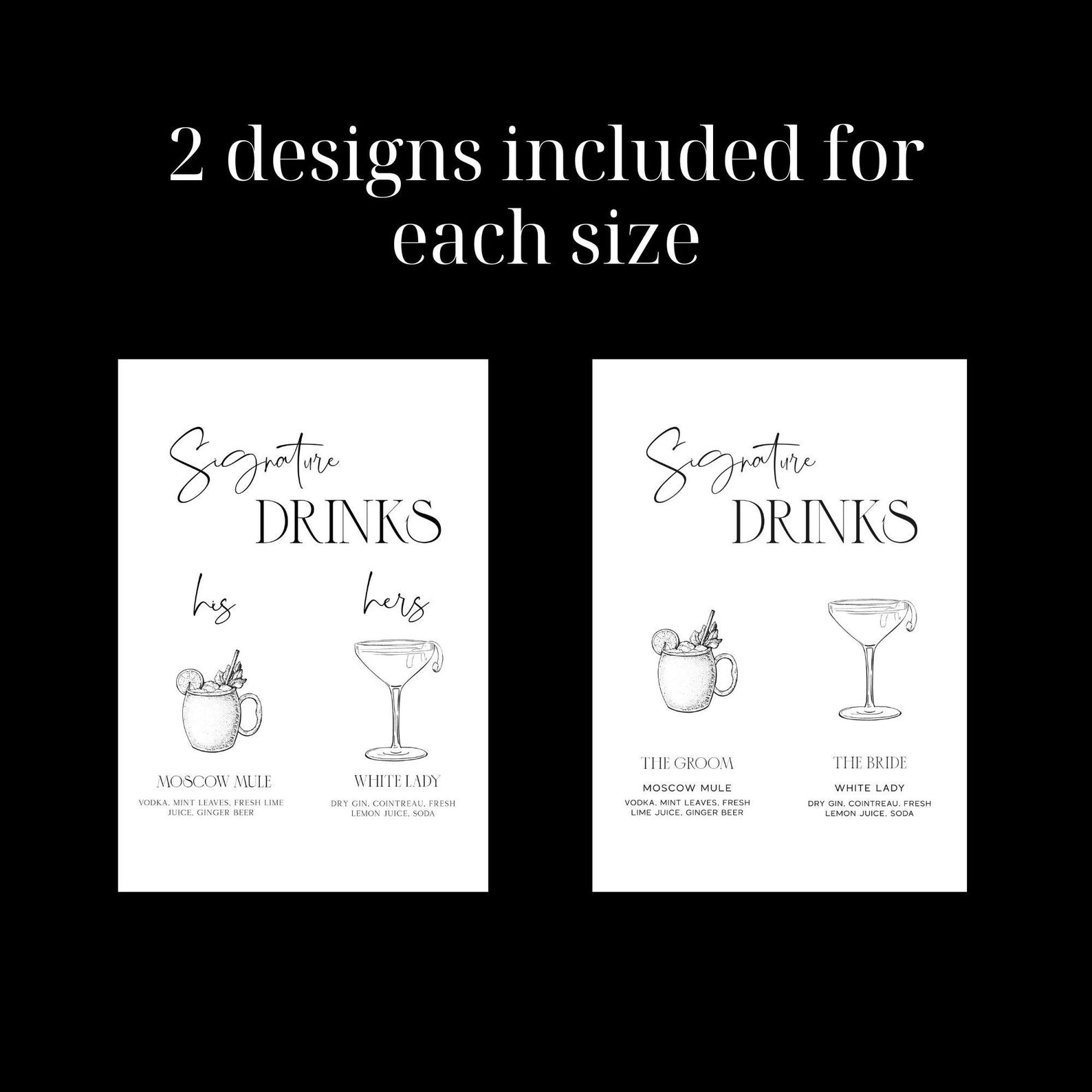 Signature Drinks Sign Template: Wedding Bar Menu With Cocktail ...