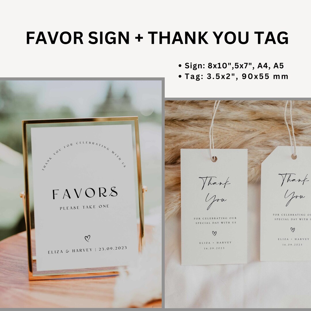 Modern Wedding Favour Sign and Tag Set Template Printable Elegant Thank ...