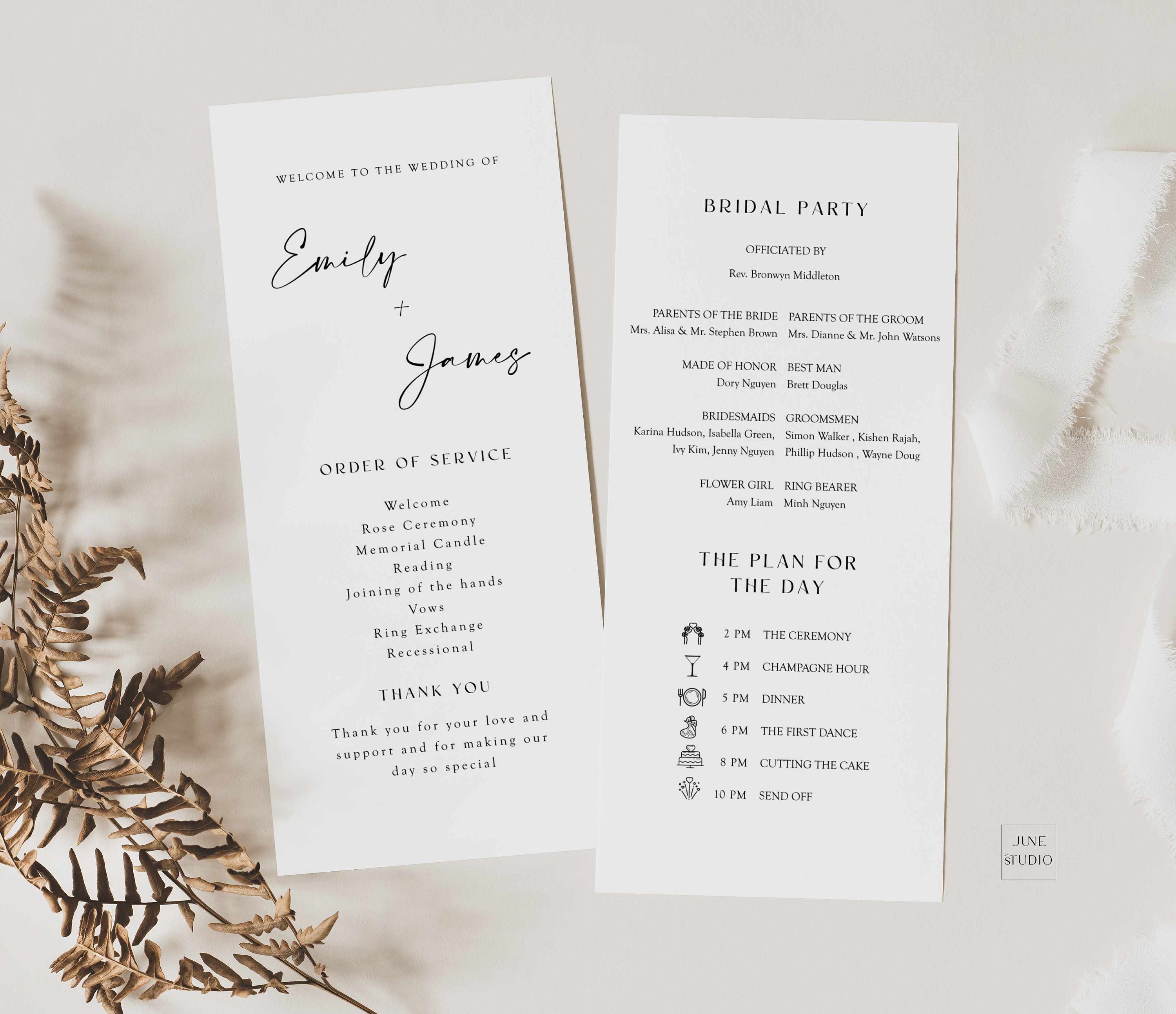 Modern Wedding Program Template Printable Minimalist Church - Etsy