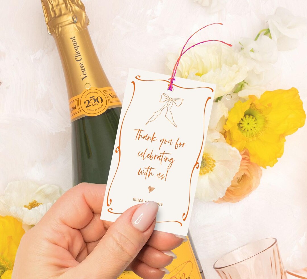 Squiggly Favor Template Colorful Bow Hand Drawn Engagement Thank You ...