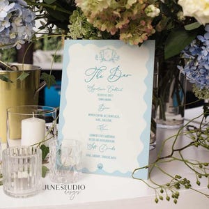 Wedding Bar Menu Sign Template Wavy Ocean Sea Hand-drawn Squiggly Blue ...