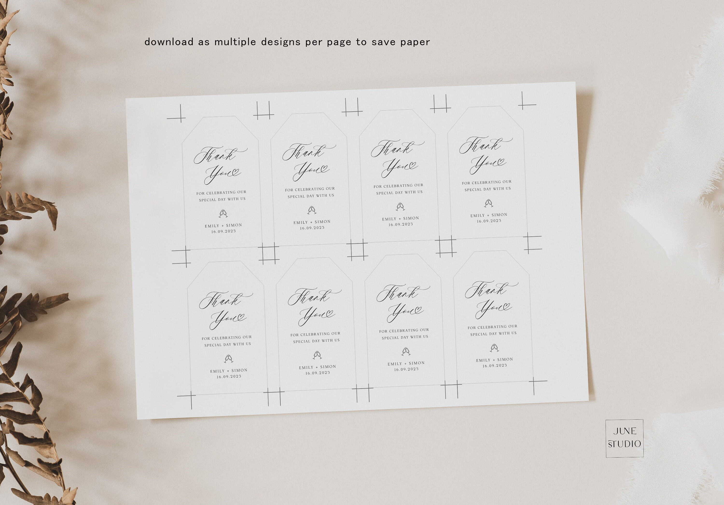 Modern Wedding Favour Template Printable Elegant Thank You Tag DIY ...