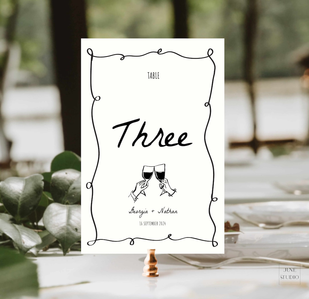 Handwritten Wedding Table Number Template: Whimsical Illustration ...