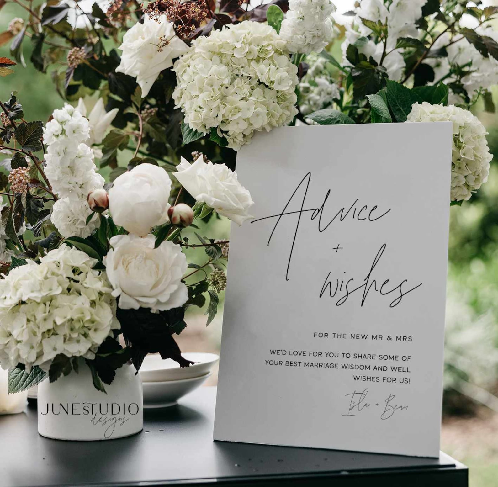 Wedding Advice Cards and Sign Template: Modern Script Minimalist Design ...