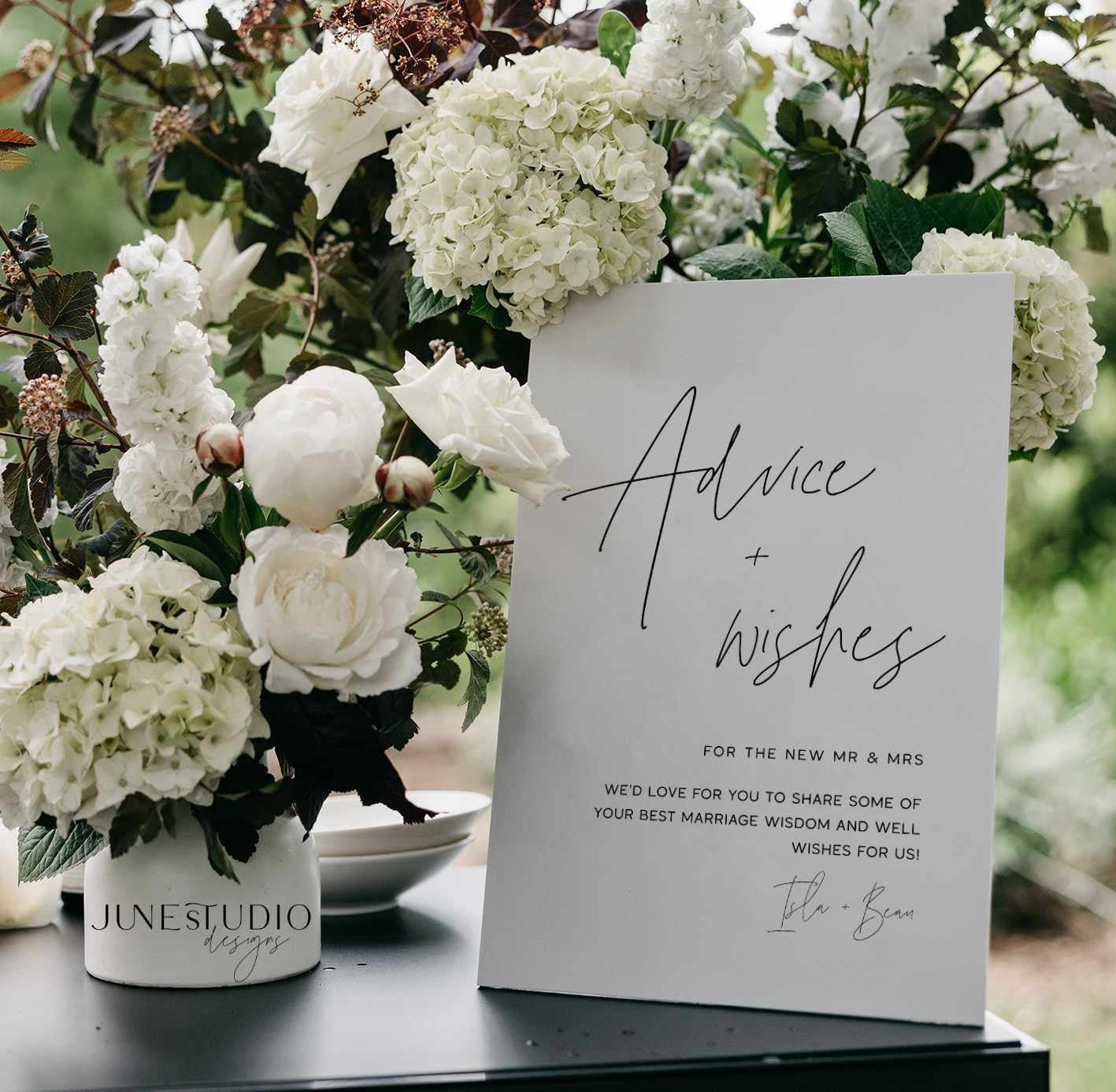 Wedding Advice Cards and Sign Template: Modern Script Minimalist Design ...