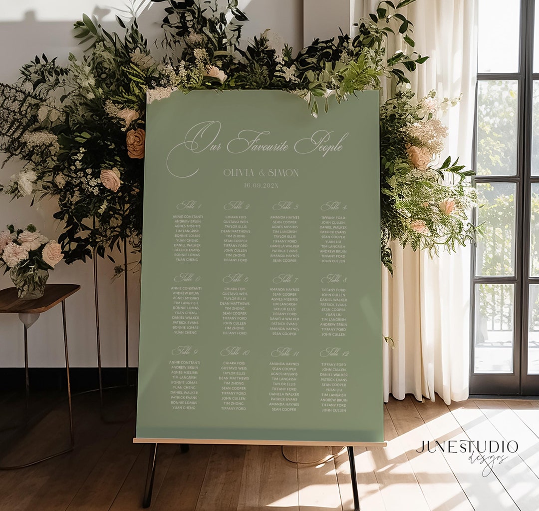 Sage Green Wedding Seating Chart Template: Customizable Table Plan ...