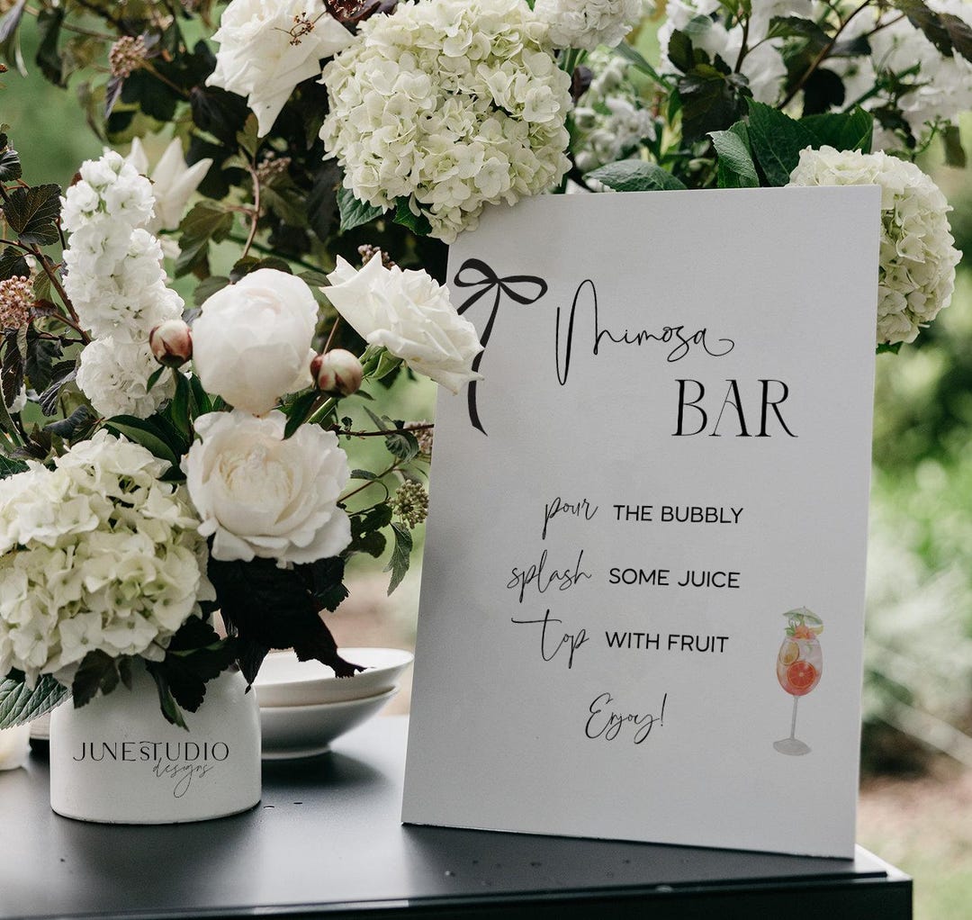 Bow Mimosa Bar Sign With Tag Modern Momosa Bar Sign Juice Tags Bubbly ...
