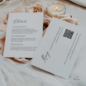 Minimal Wedding Invitation Set Template QR Code RVPS Modern Calligraphy ...