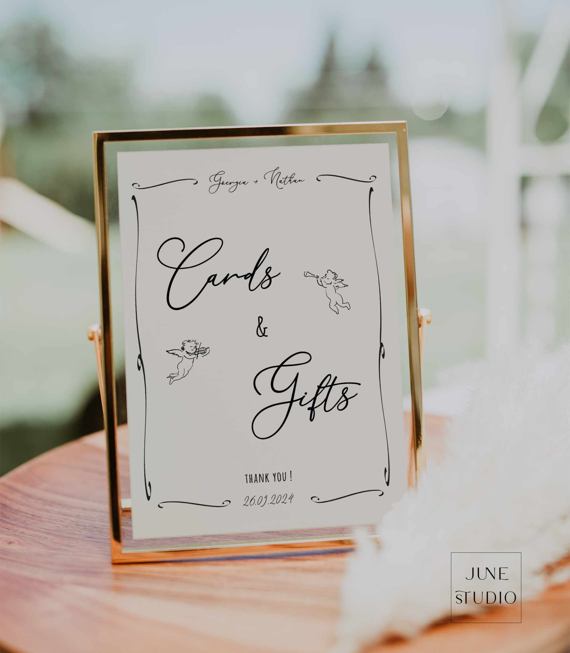 Hand Drawn Cards and Gifts Sign Wedding Template Illustrated Gift and ...