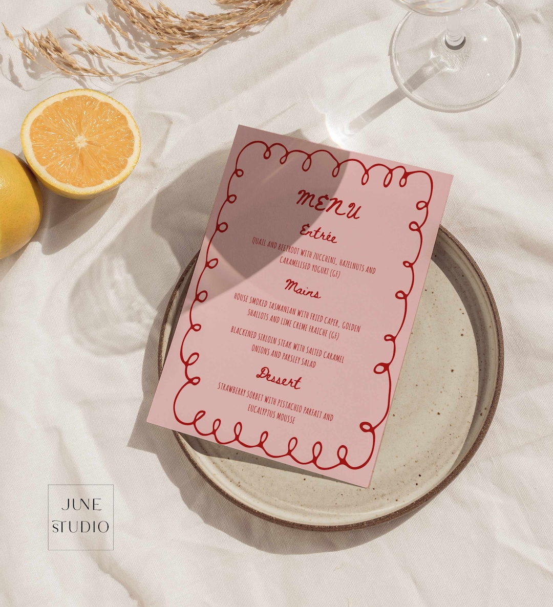 Hand Drawn Hens Party Menu Card Template Digital Squiggle Border ...