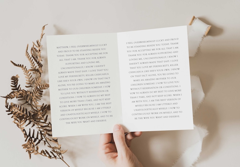 Ribbon Wedding Vows Booklet Template Vows Book Set of 2 His Vows Her ...