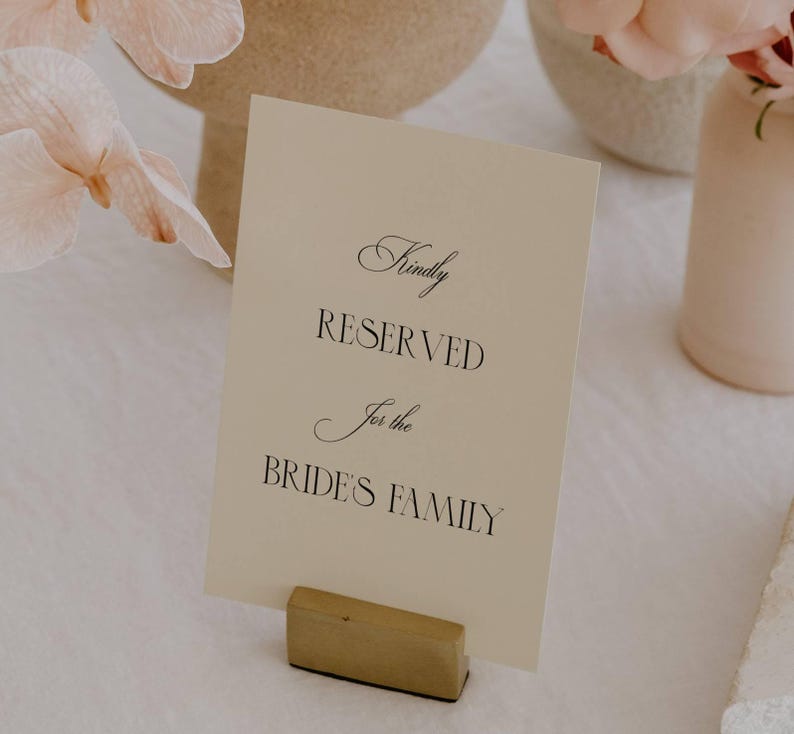 Elegant Wedding Reserved Table Sign Template: Old Money Modern Vintage ...