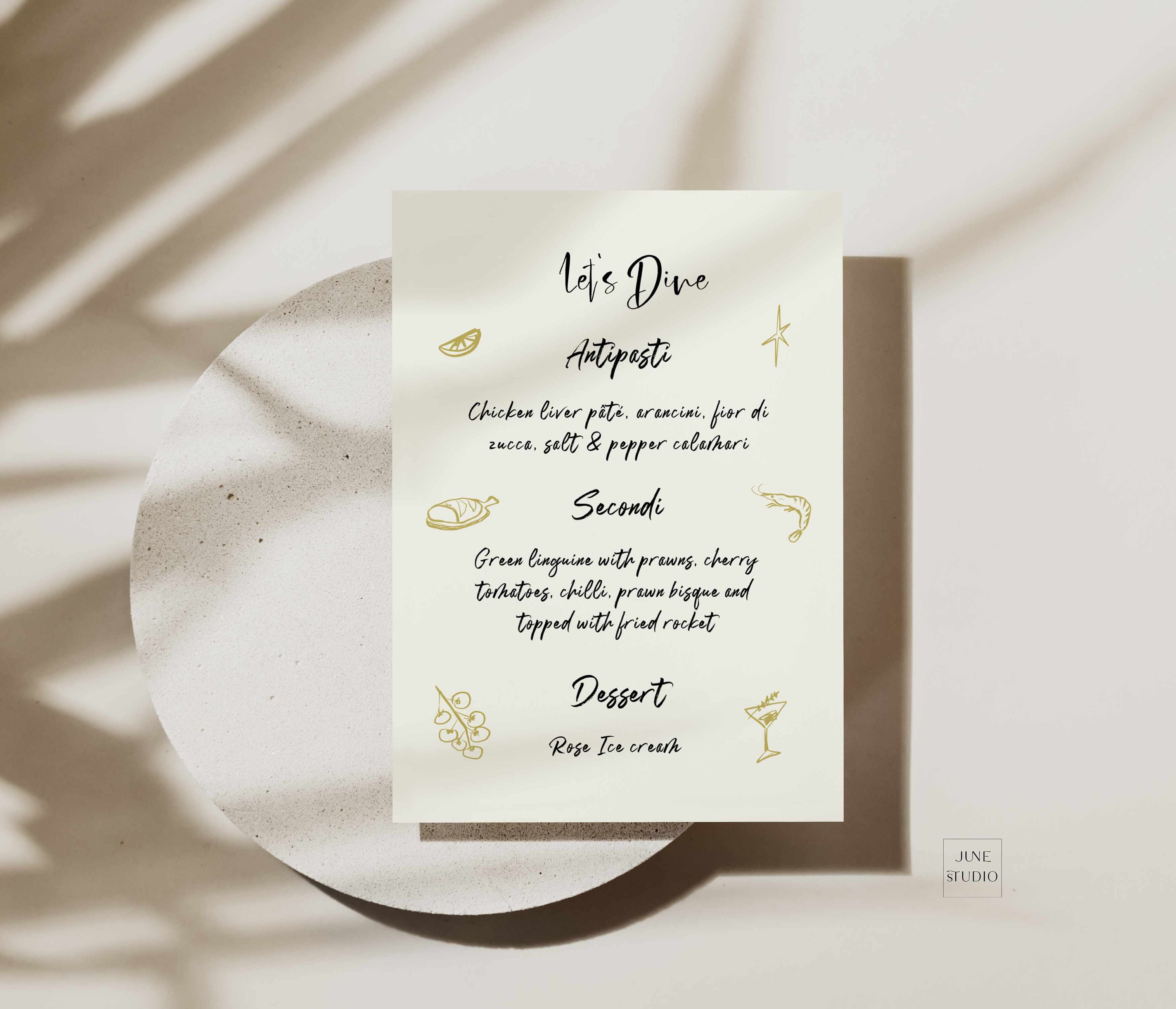 Wedding Menu Hand Drawn Template Funky Engagement Party Menu Card Cute ...