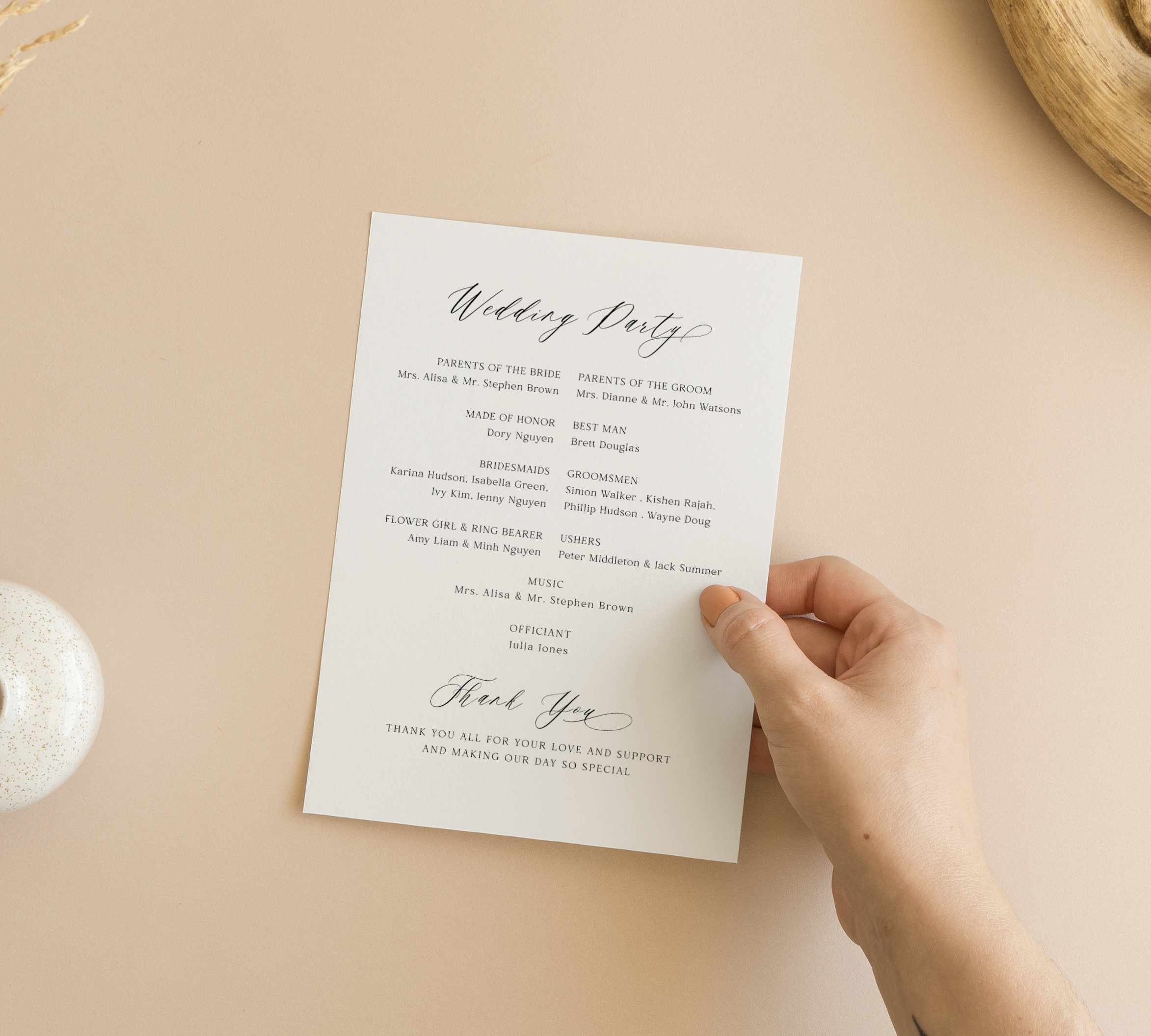 Modern Wedding Program Fan Template Elegant Calligraphy Program Fan ...