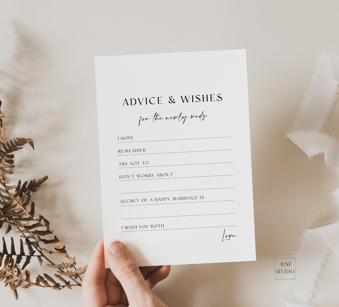 Minimal Wedding Advice Card Template Editable Advice for the Newly Weds ...