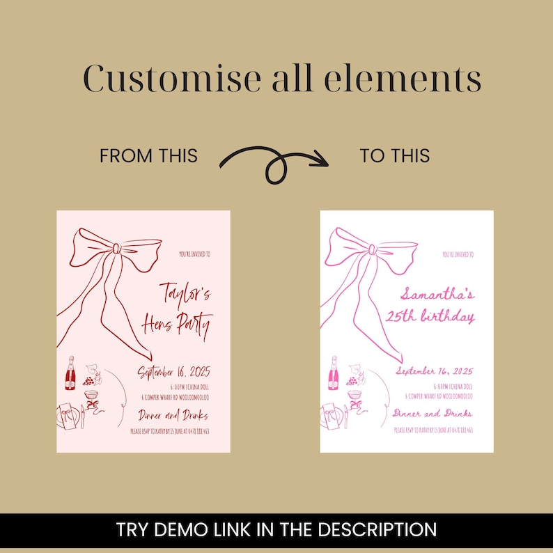 Bow Hens Party Invitation Template: Red & Pink Coquette Design (digital ...
