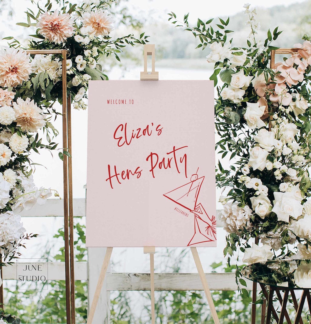 Hand-drawn Hens Party Welcome Sign: Whimsical Bachelorette Decor ...