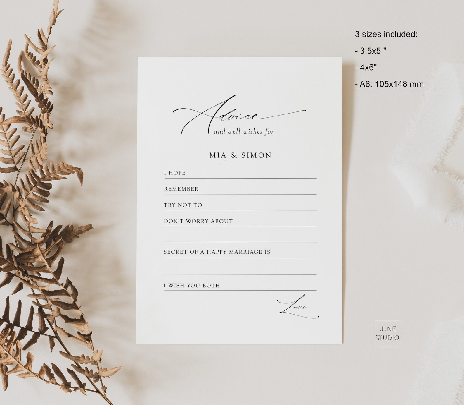 Minimal Wedding Advice Card Template Editable Advice for the - Etsy